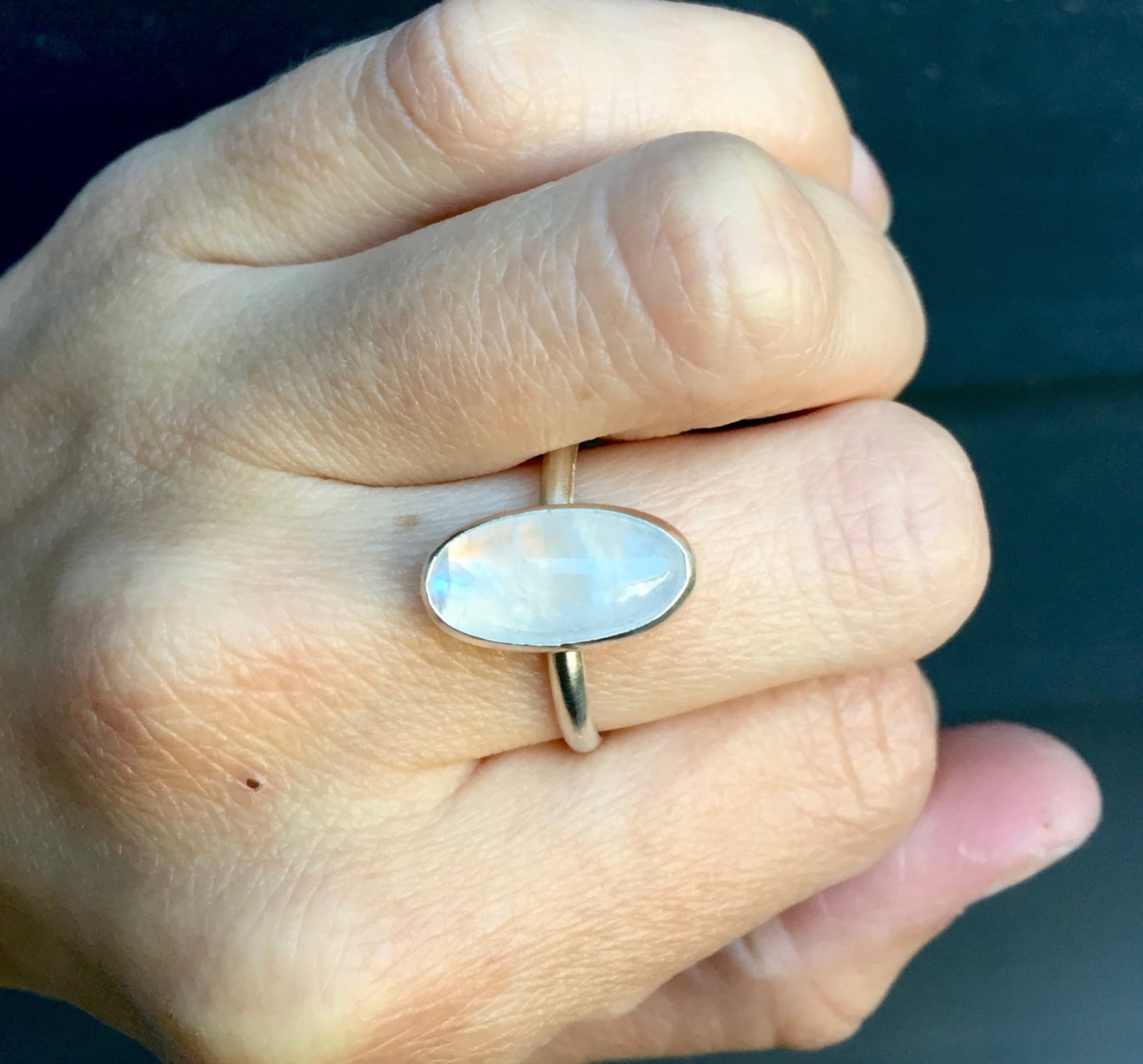 Elegant Minimalist Beautiful Long Oval Rainbow Moonstone Sterling ...