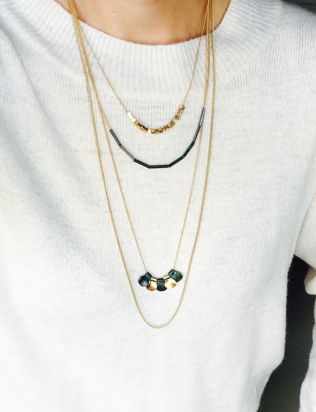 Multi Strand Rustic Gold Patina Copper Coin Beaded Necklace | Gold ...