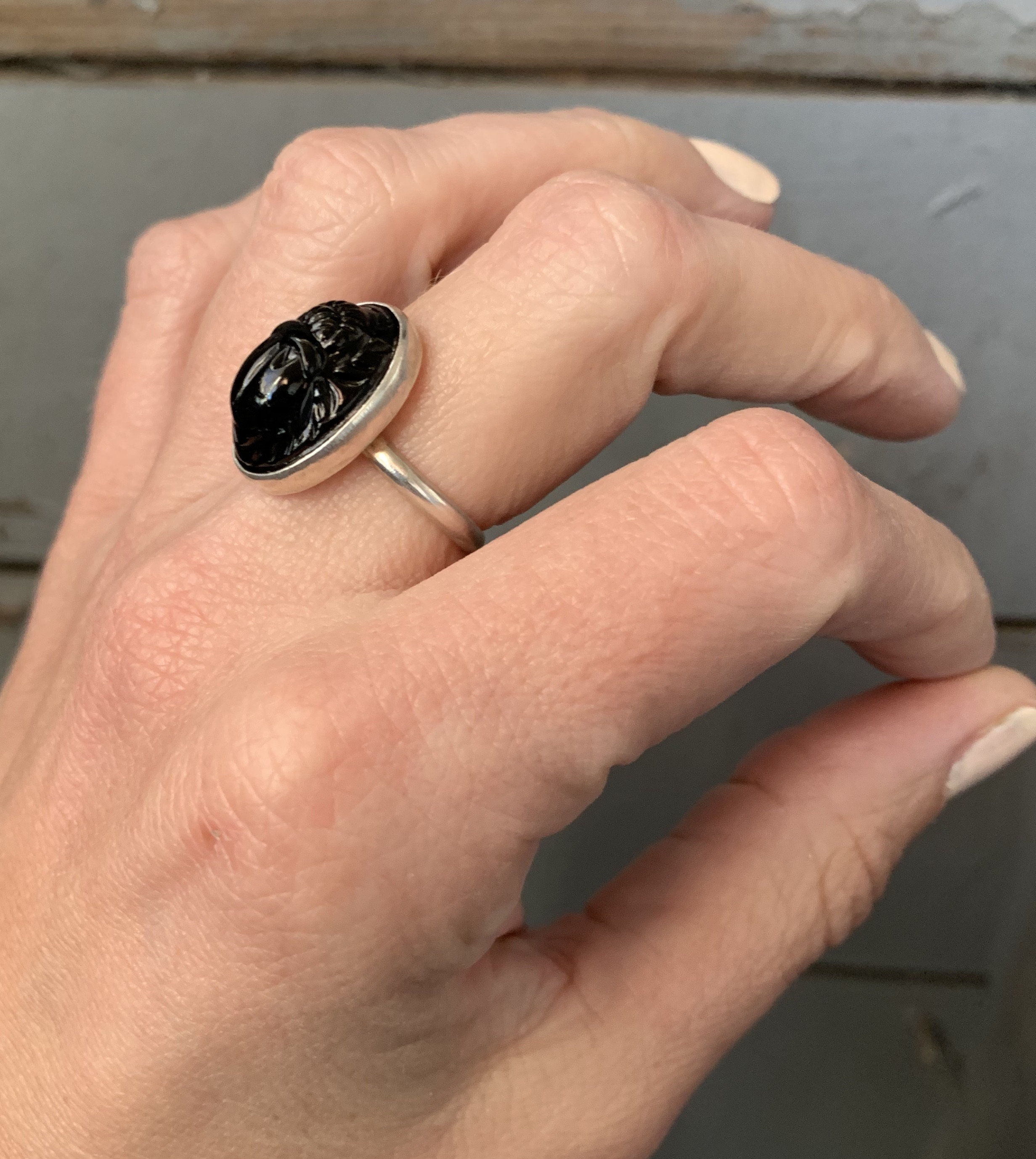 Vintage Glass Black Carved Egyptian Scarab Sterling Silver - Etsy