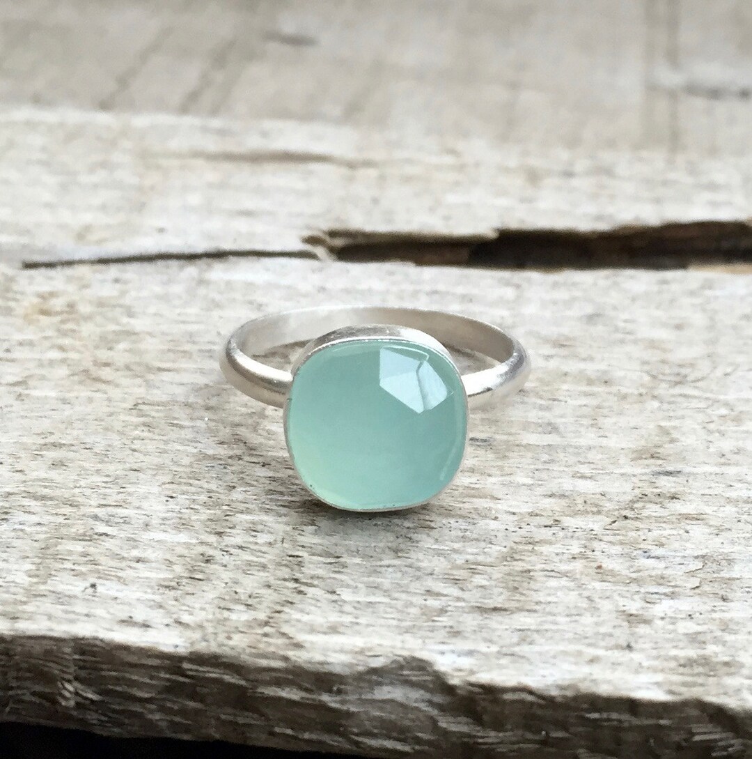 Romantic Cushion Cut Aqua Ocean Blue Chalcedony Boho Ring in Sterling Silver | Chalcedony Ring ...