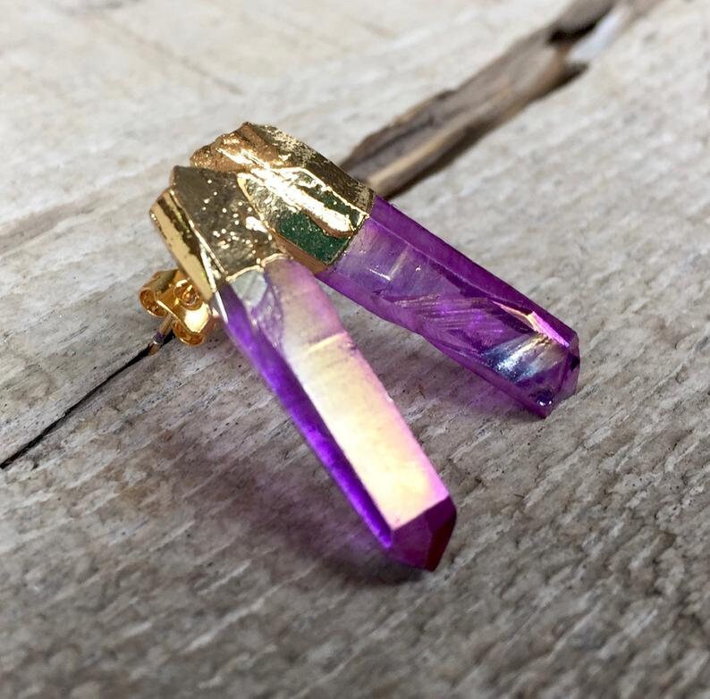 Titanium Rainbow Hot Pink Aura Crystal Bullet Point Gold | Etsy