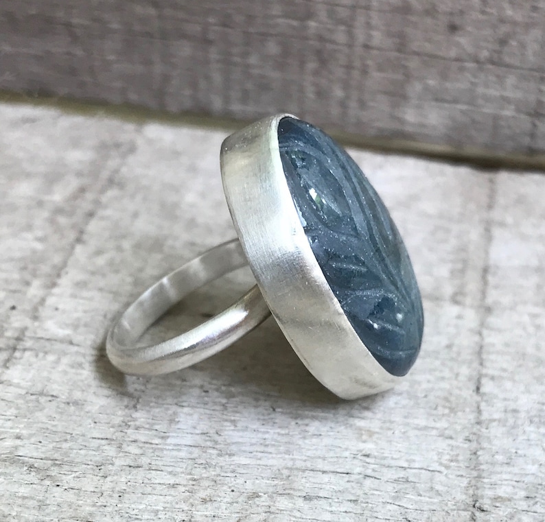 Large Oval Orange and Pink Carved Labradorite Sterling Silver Ring ...