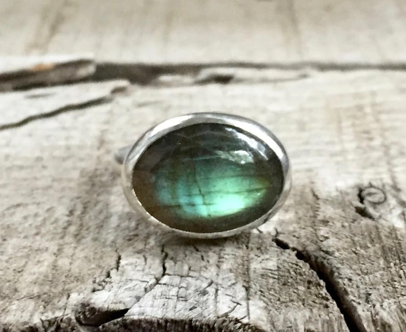 Large Oval Blue Green Flashy Labradorite Sterling Silver Statement Ring ...