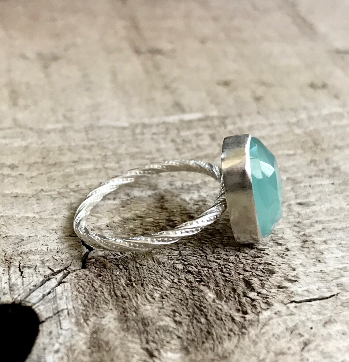 Elegant Rectangle Cushion Cut Aqua Blue Chalcedony Boho Ring - Etsy