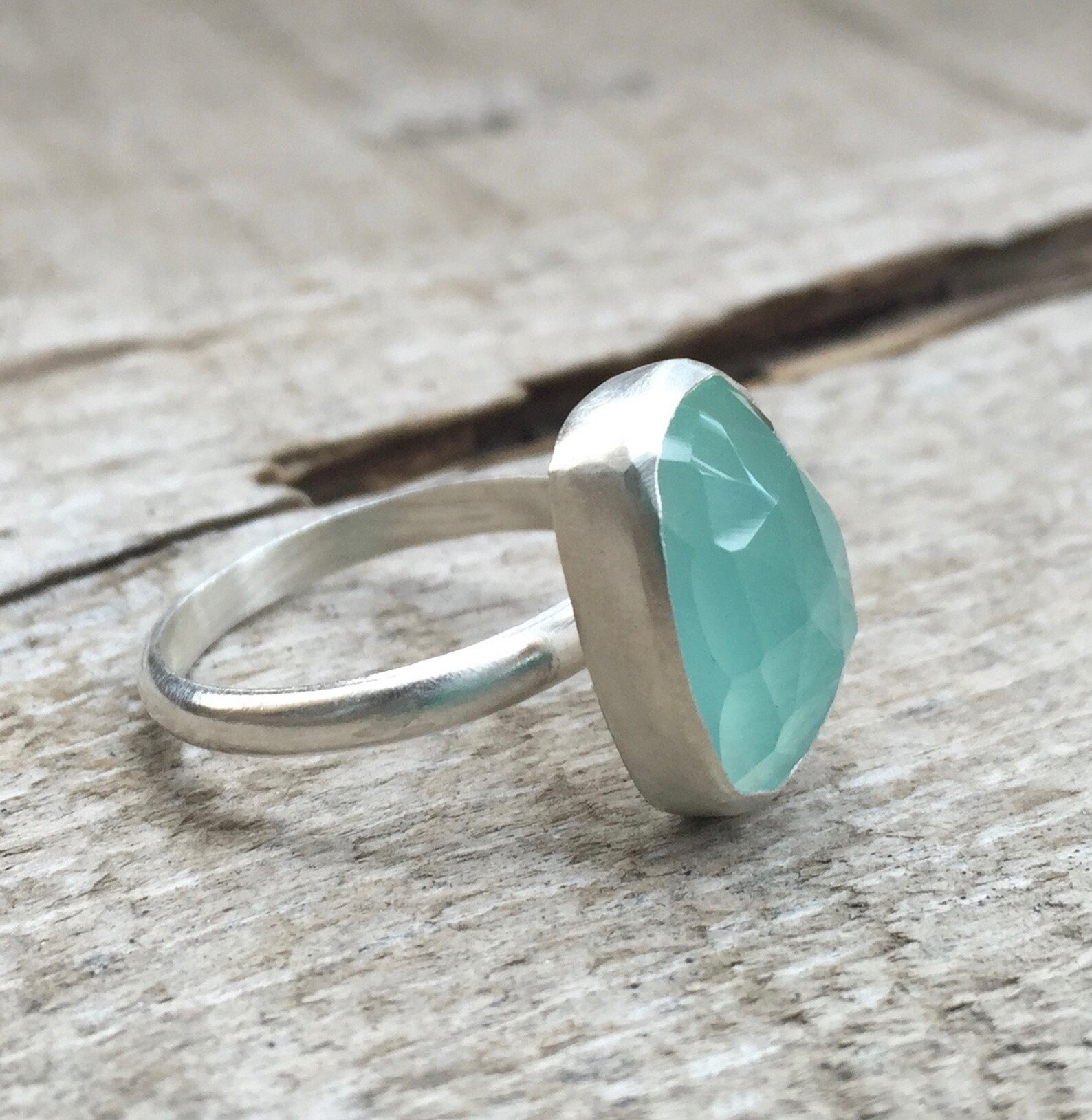 Elegant Rectangle Cushion Cut Aqua Blue Chalcedony Boho Ring - Etsy