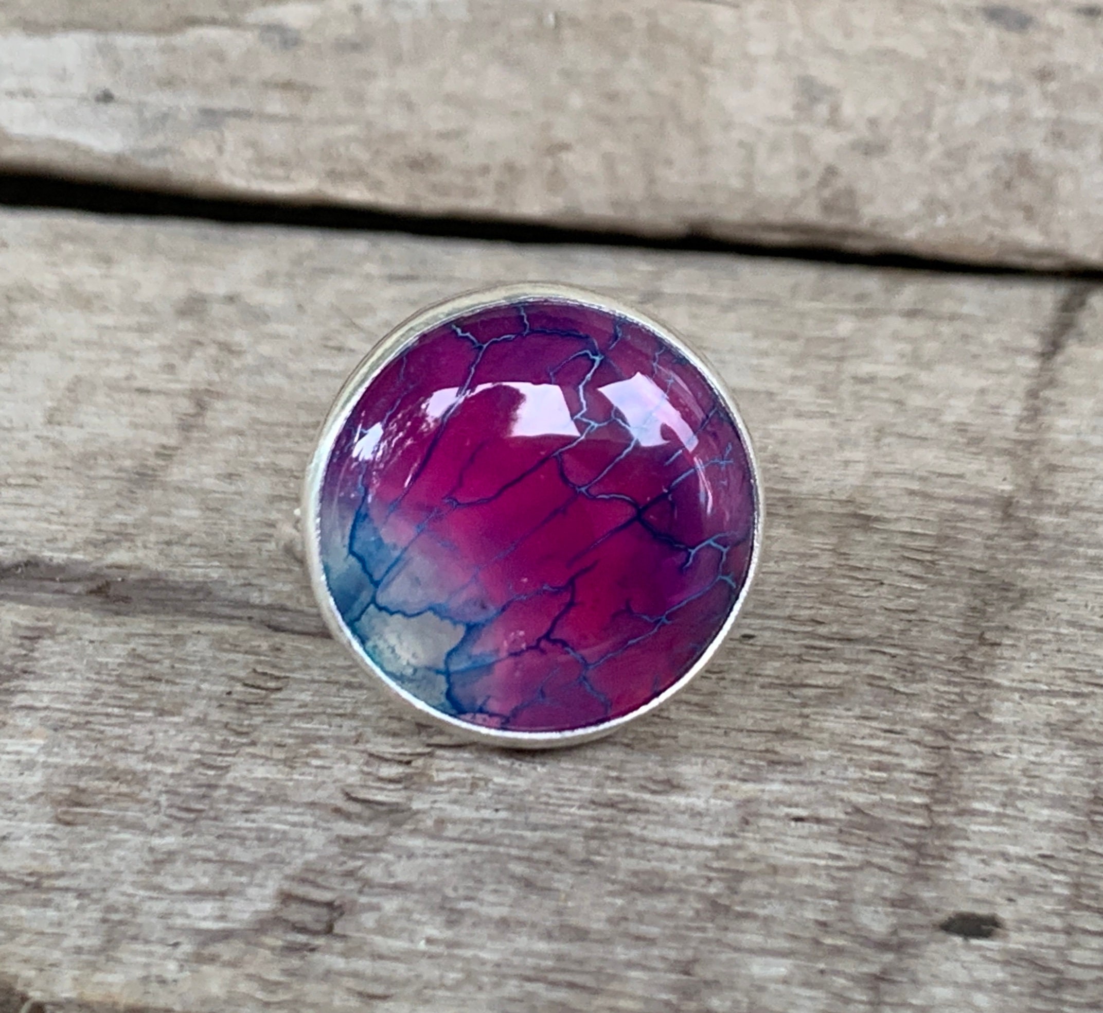 Large Round Pastel Purple Pink Blue Dragon Vein Agate Sterling Silver ...