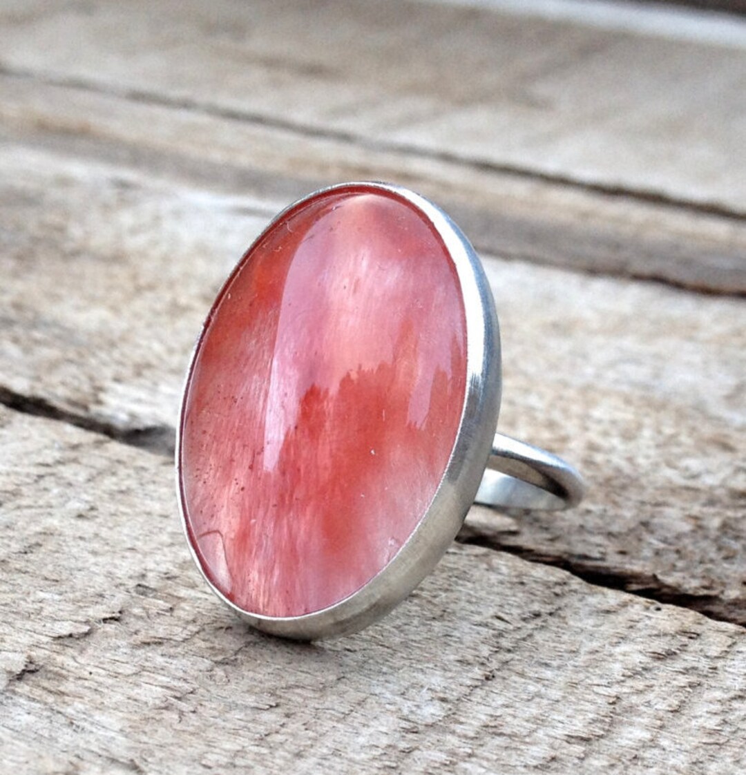 Romantic Valentine's Day Volcano Pink Cherry Quartz Oval Ring in ...