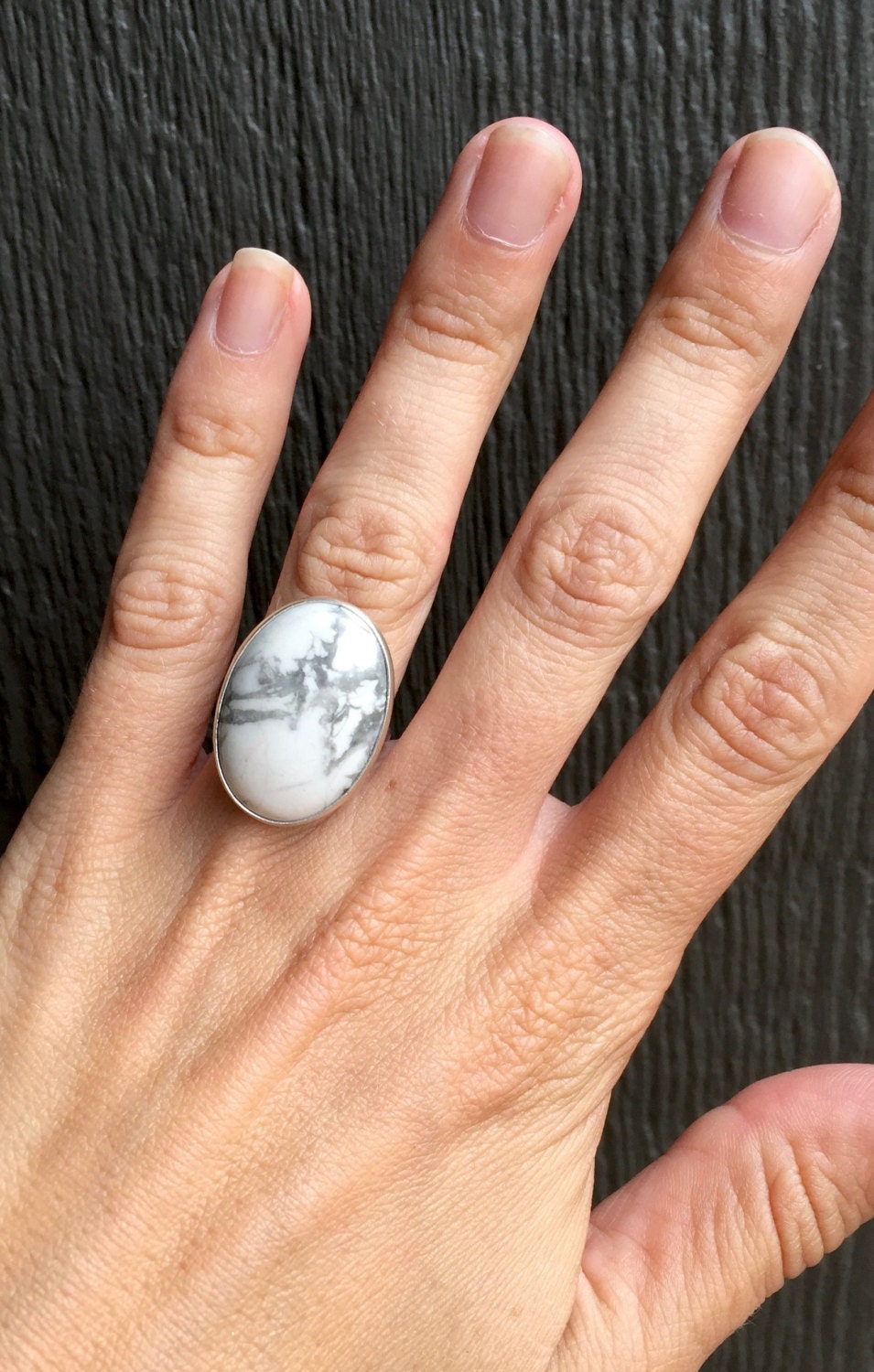 Large White Grey Oval Howlite Turquoise Boho Rocker Chic | Etsy