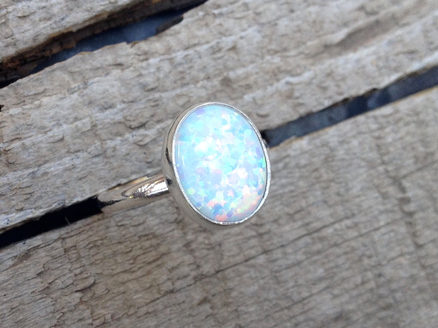 Large Oval Simulated Opal Elegant Birthstone Ring in Sterling Silver ...