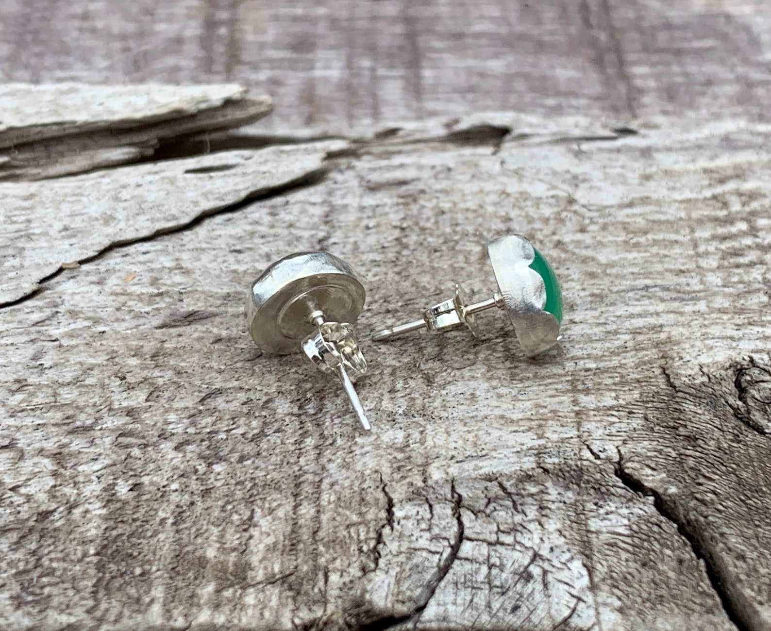 Bright Green Chrysoprase Scallop Setting Sterling Silver | Etsy