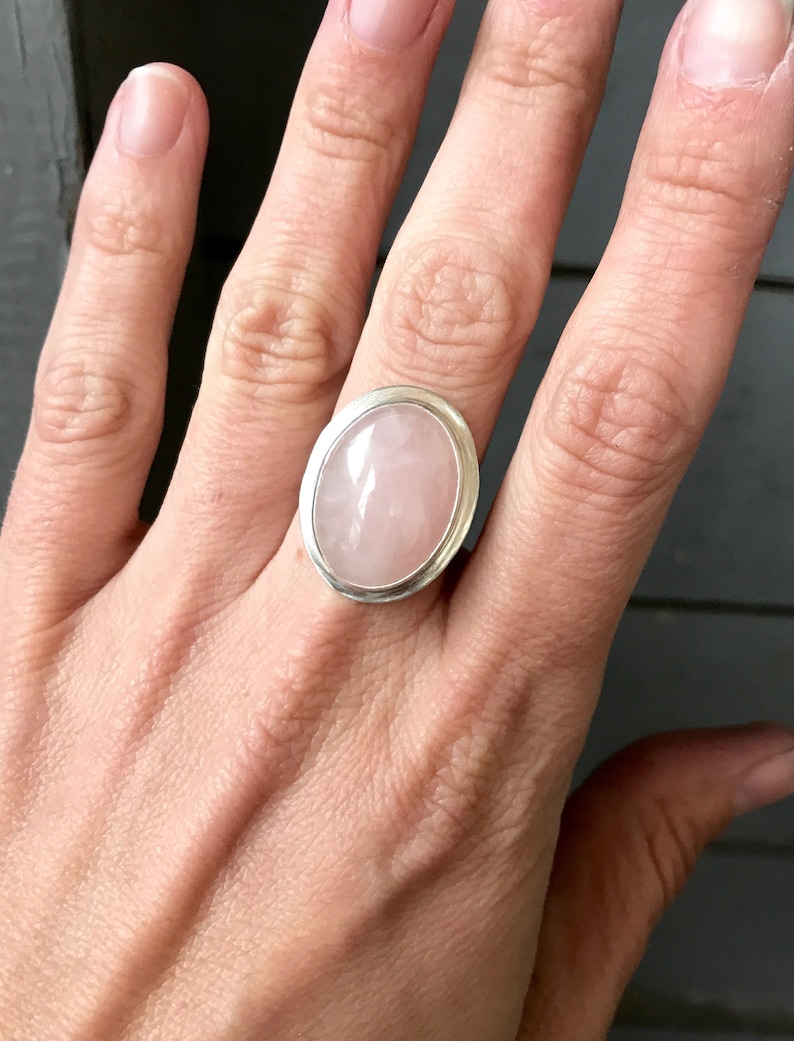 Romantic Pink Oval Rose Quartz Sterling Silver Platform Ring | Etsy