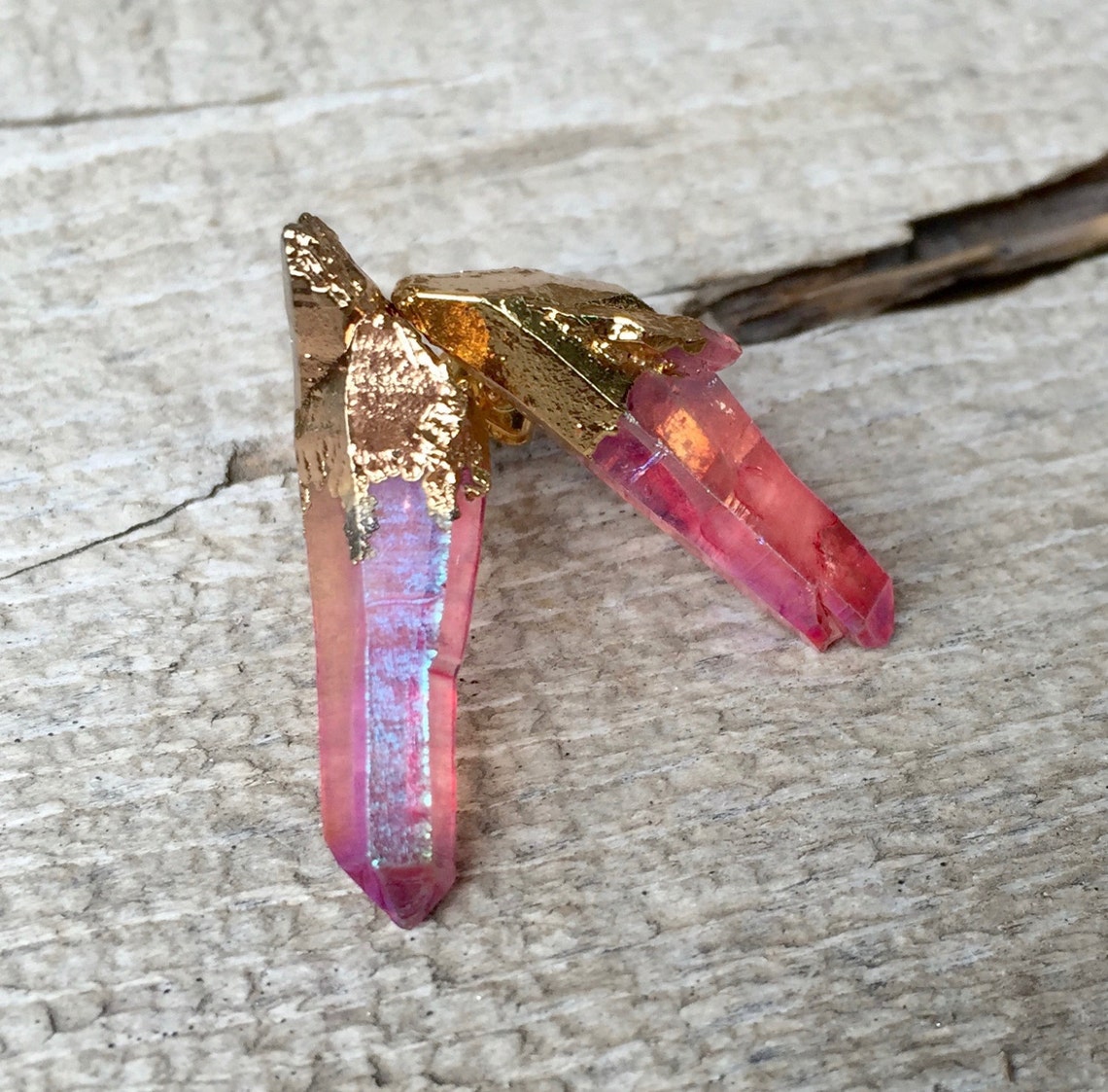 Titanium Rainbow Hot Pink Aura Crystal Bullet Point Gold Plated ...