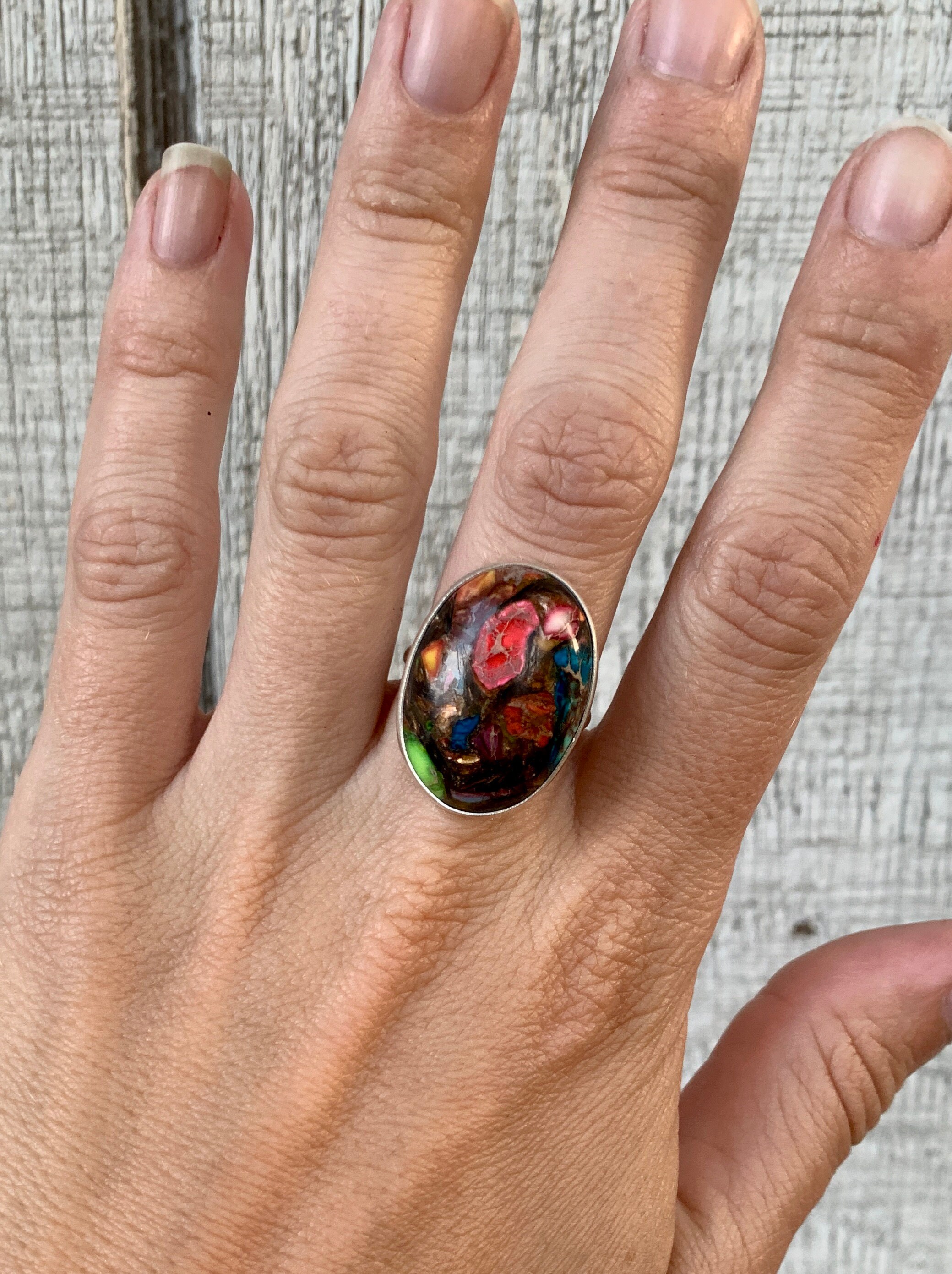 Large Oval Neon Pink Blue Green and Copper Ocean Jasper - Etsy