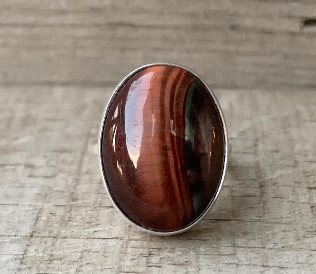 Oval Red Tiger Eye Sterling Silver Ring | Tiger's Eye Ring | Red Brown ...