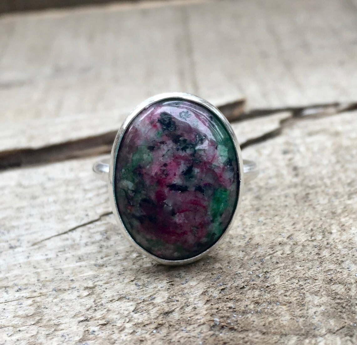 Elegant Oval Ruby Zoisite Minimalist Ring in Sterling Silver - Etsy