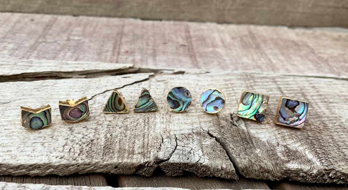 Geometric Abalone Paua Shell Gold Stud Earrings Shell Stud | Etsy