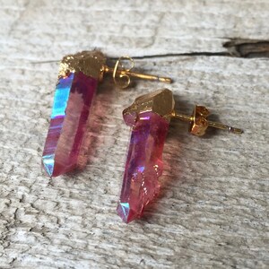 Titanium Rainbow Hot Pink Aura Crystal Bullet Point Gold Plated ...