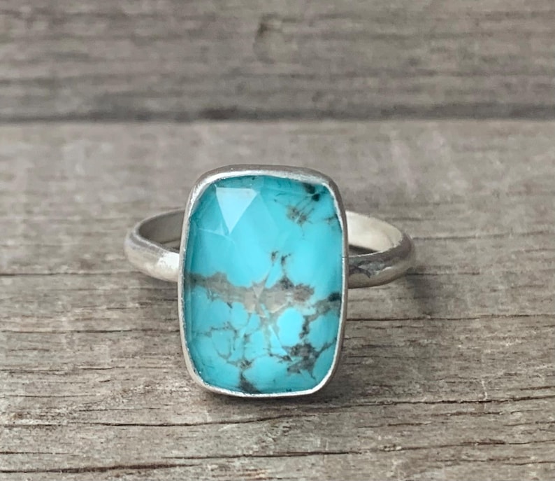 Edgy Faceted Natural Turquoise Quartz Doublet Sterling Silver Ring ...