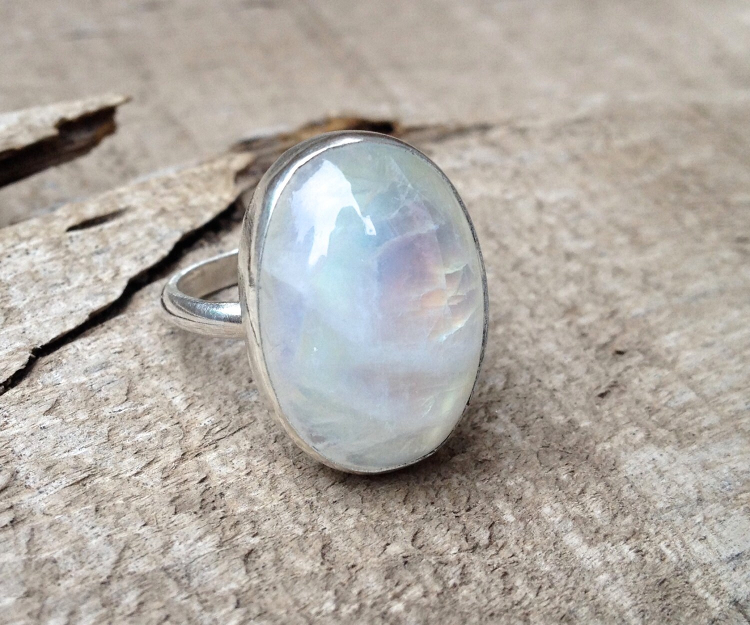 Elegant Horizontal Large Oval White Rainbow Moonstone Sterling Silver ...