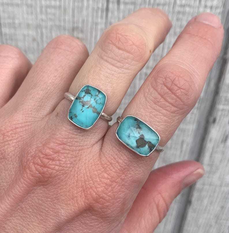 Edgy Faceted Natural Turquoise Quartz Doublet Sterling Silver Ring ...