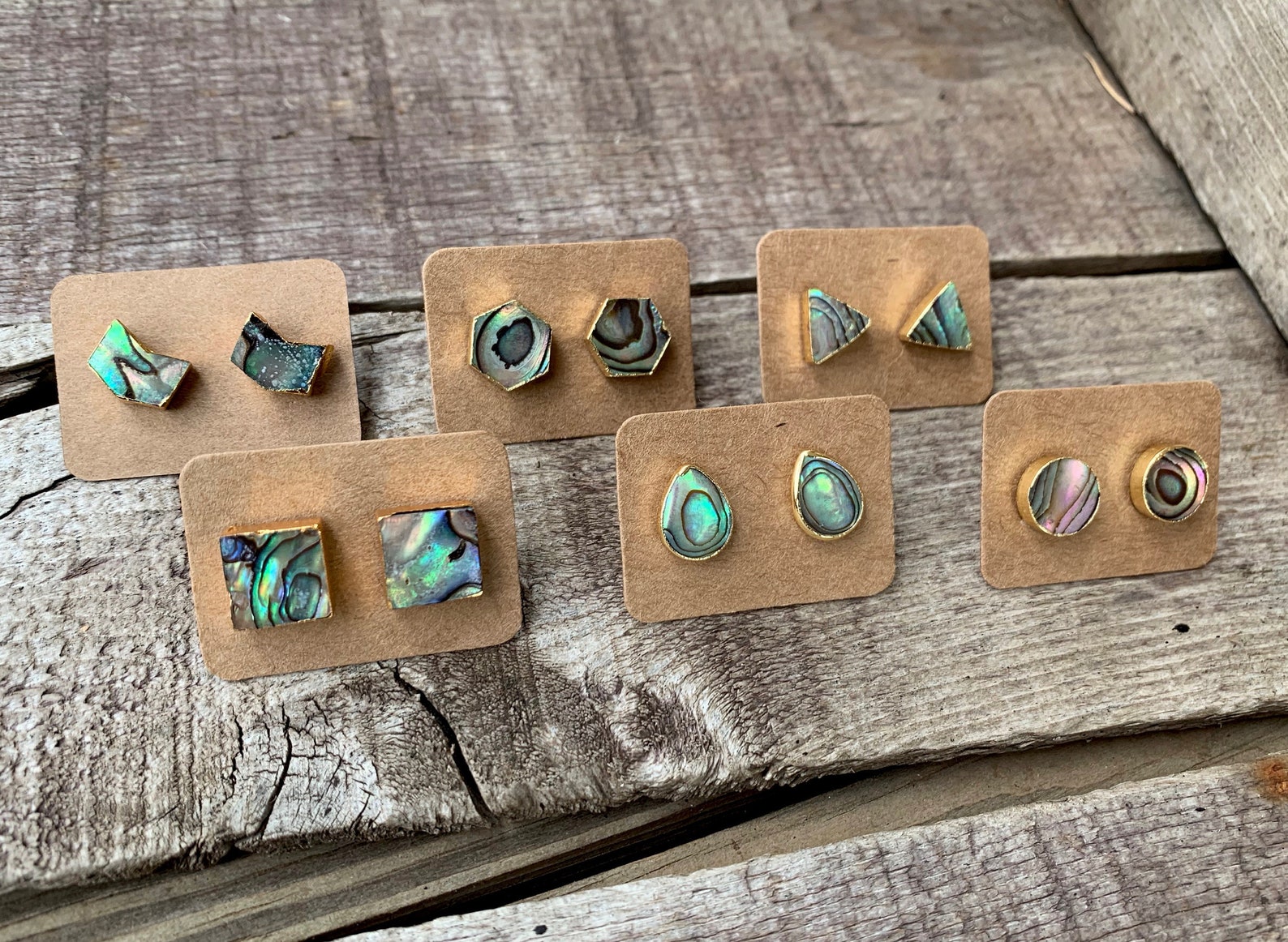Geometric Abalone Paua Shell Gold Stud Earrings Shell Stud | Etsy