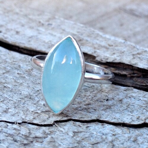 Elegant Rectangle Cushion Cut Aqua Blue Chalcedony Boho Ring - Etsy