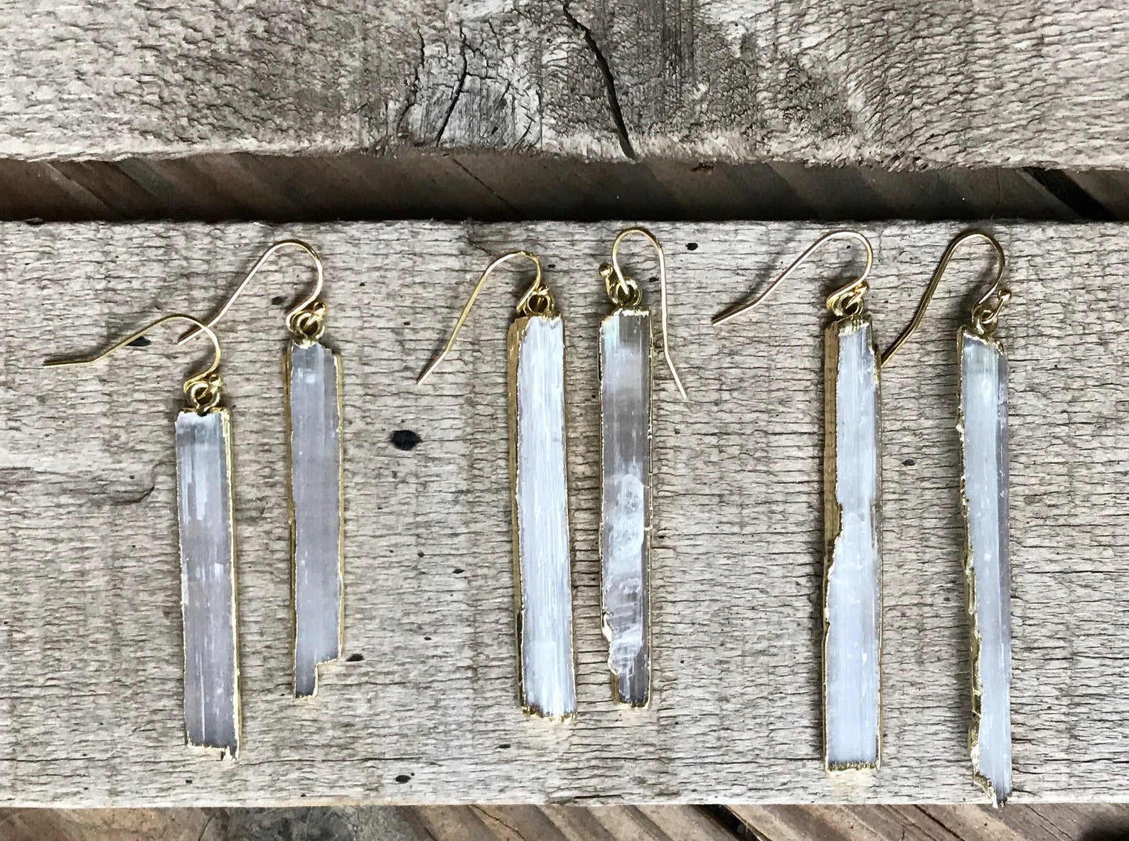 Elegant White Selenite Crystal Gold Dipped Dangle Earrings and Necklace ...