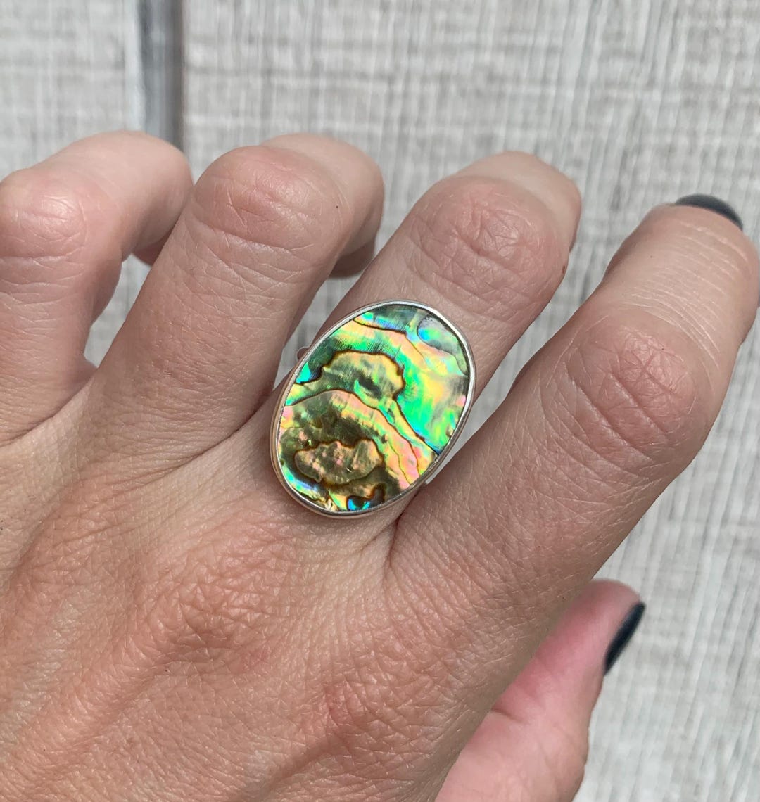 Oval Gold Orange Blue Green Round Paua Shell Elegant Sterling Silver ...