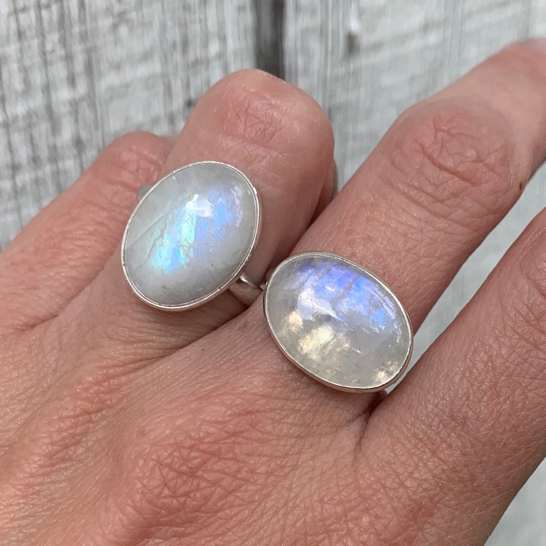 Vertical or Horizontal Set Large Oval White Rainbow Moonstone Sterling ...