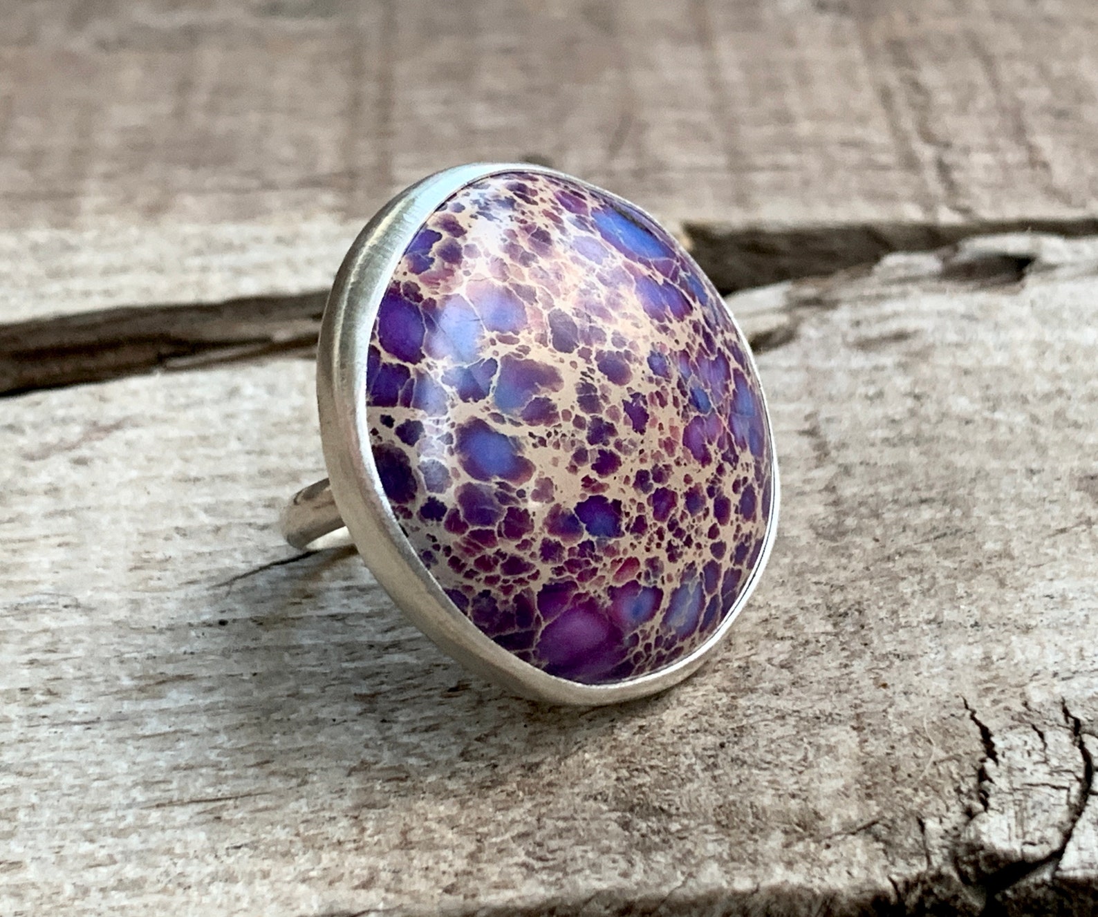 Large Round Purple Ocean Jasper Sterling Silver Statement Ring - Etsy