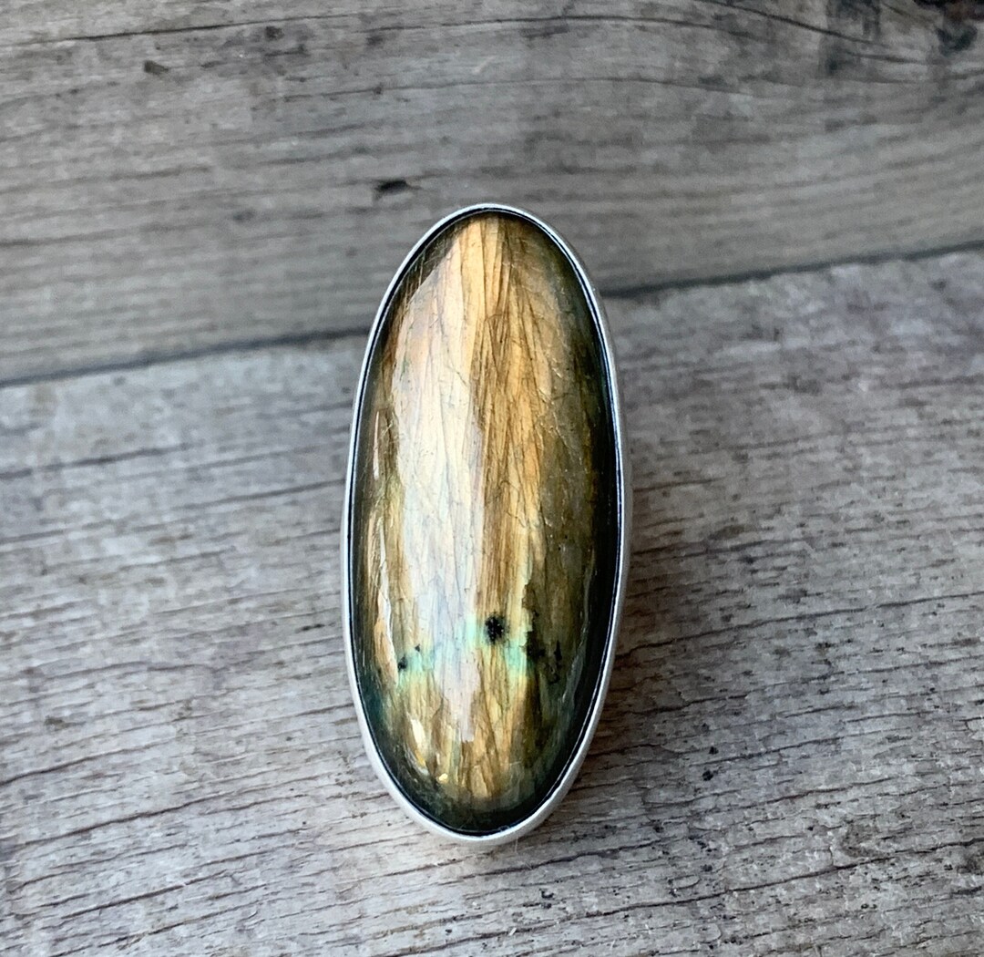 Stunning Large Oval Super Flashy Gold Orange Labradorite Sterling ...