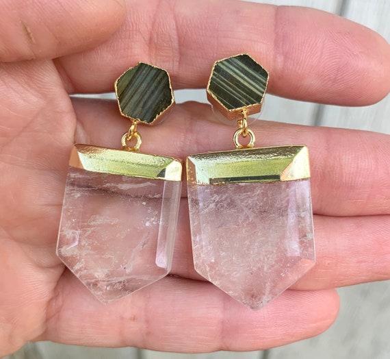 Large Chunky Crystal Quartz Pendant and Hexagon Labradorite | Etsy