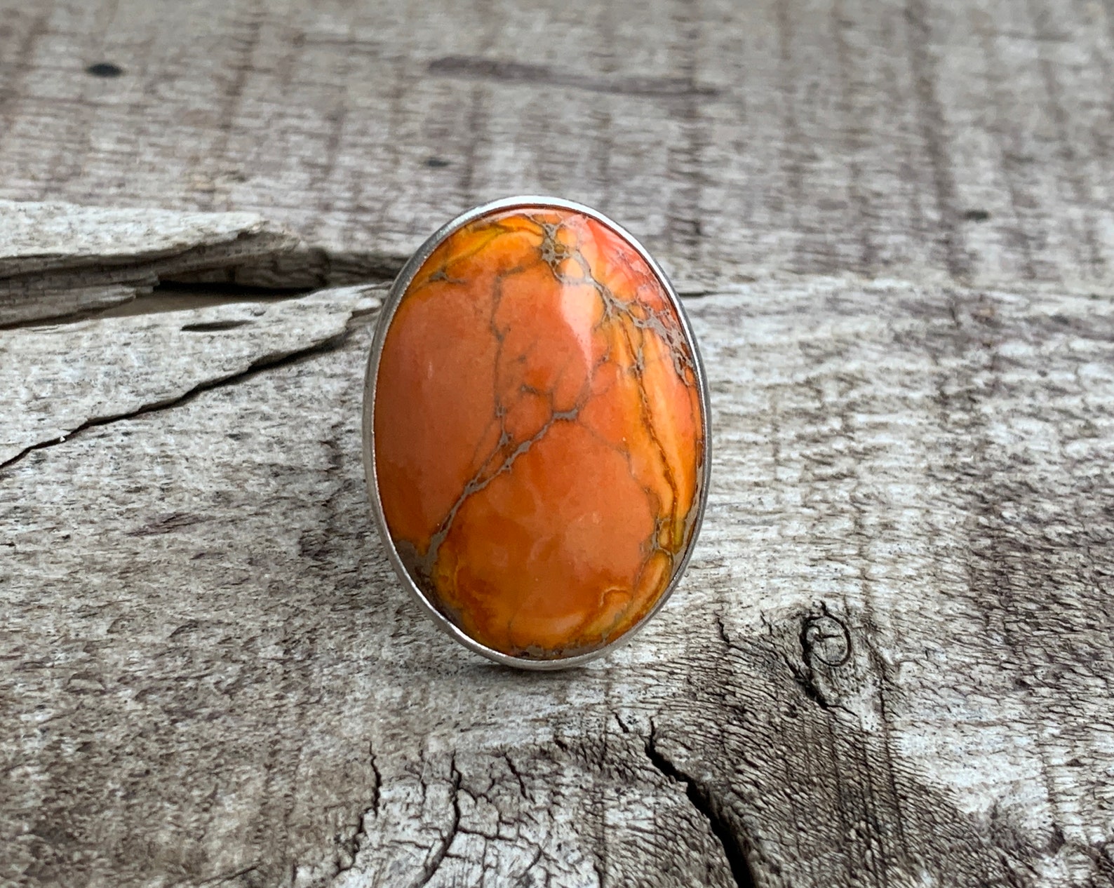 One of a Kind Orange Ocean Jasper Sterling Silver Ring Boho | Etsy