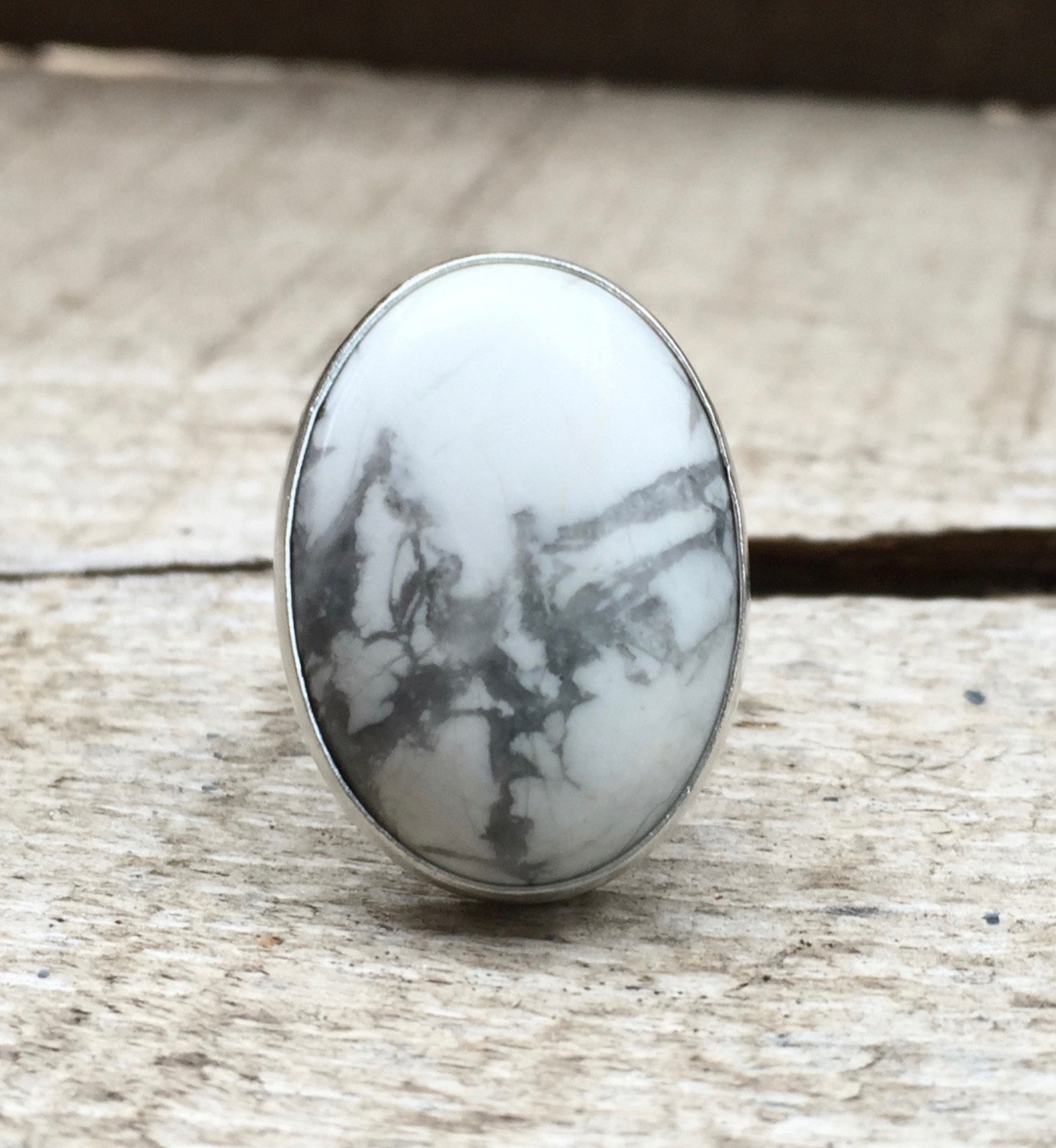 Large White Grey Oval Howlite Turquoise Boho Rocker Chic - Etsy