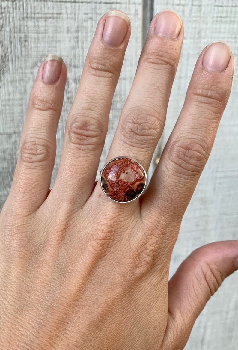 Edgy Red Orange Round Leopard Skin Jasper Sterling Silver Ring | Etsy