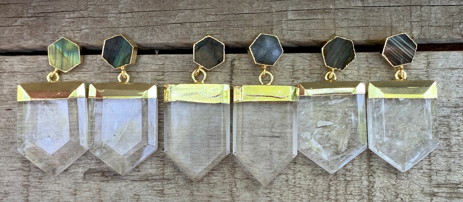 Large Chunky Crystal Quartz Pendant and Hexagon Labradorite | Etsy