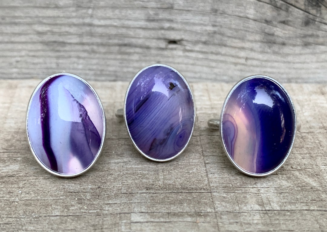 Large Oval Purple Psychedelic Agate Sterling Silver Ring | One of a ...