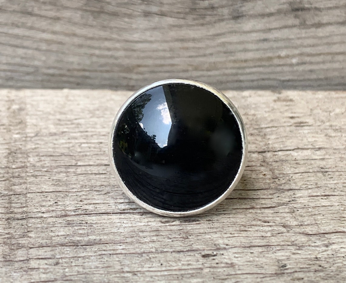 Minimalist Large Round Jet Black Onyx Circle Sterling Silver - Etsy
