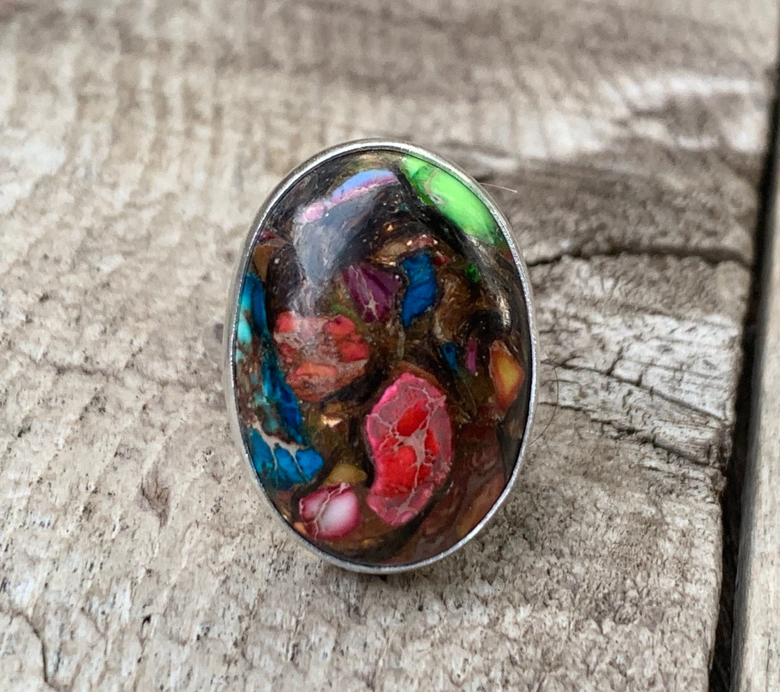 Large Oval Neon Pink Blue Green and Copper Ocean Jasper - Etsy