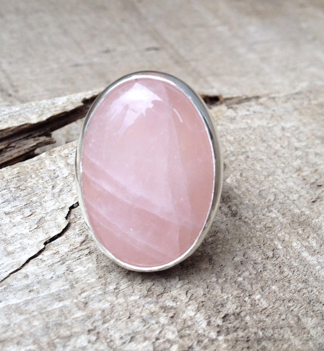 Romance Rose Quartz Large Oval Sterling Silver Statement Ring | Rose ...