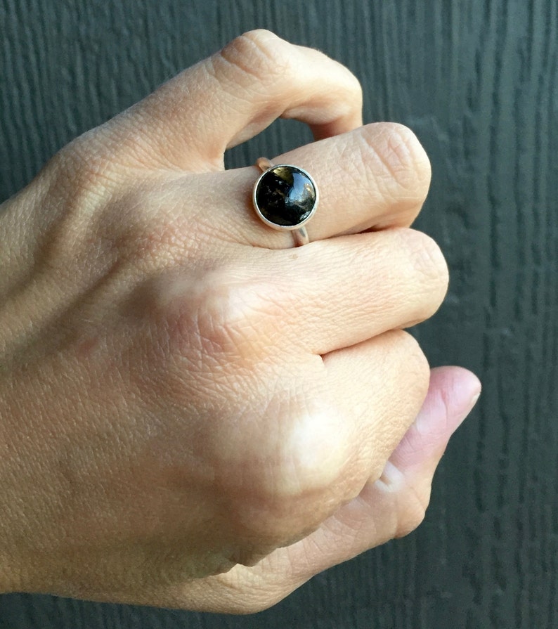 Edgy Minimalist Black Copper Obsidian Sterling Silver Solitaire Ring ...