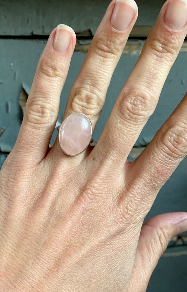 Elegant Romantic Pink Oval Rose Quartz Sterling Silver Ring | Etsy