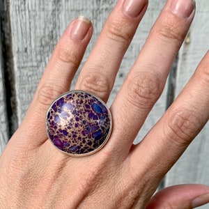 Large Round Purple Ocean Jasper Sterling Silver Statement Ring | Boho ...