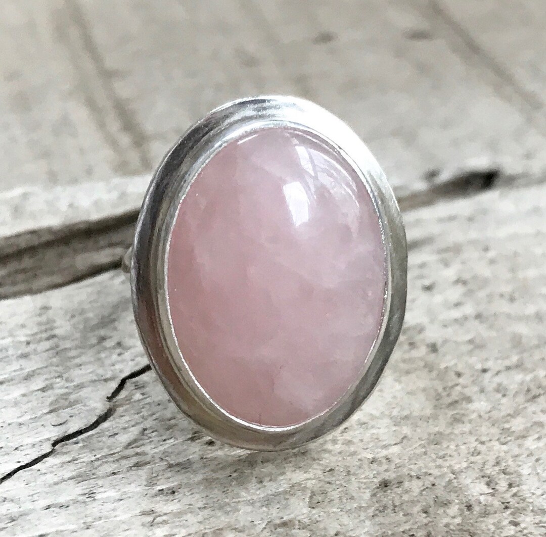 Romantic Pink Oval Rose Quartz Sterling Silver Platform Ring | Rose ...