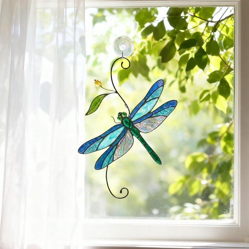 Stained Glass Dragonfly Suncatcher, Dragonfly Decor, Stained Glass ...