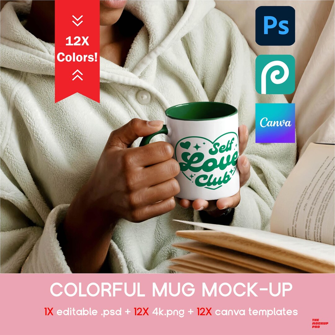 11oz Two Tone Mug PSD PNG Canva Template - Self-care Spa Mug Mockup ...