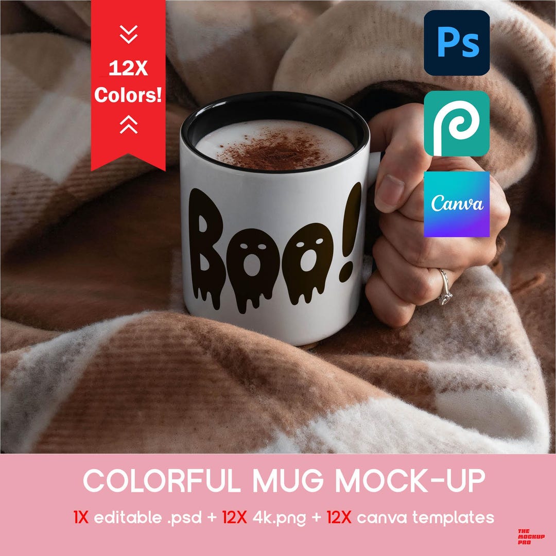 Two Tone Mug PSD PNG Canva Template - Cozy Cabin Mug Mockup - Etsy UK