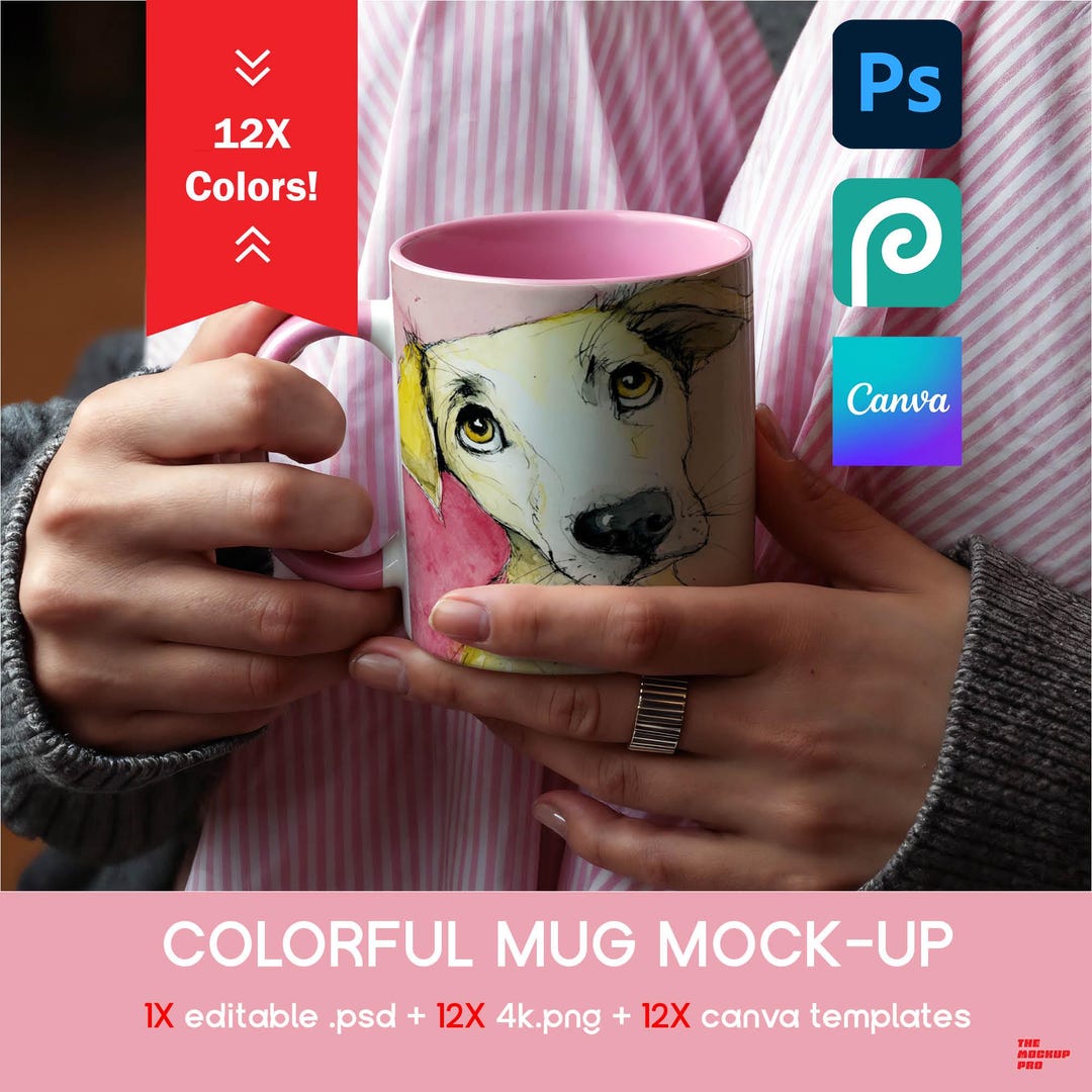 11oz Two Tone Mug PSD PNG Canva Template - White Mug Cozy Coquette Mug ...