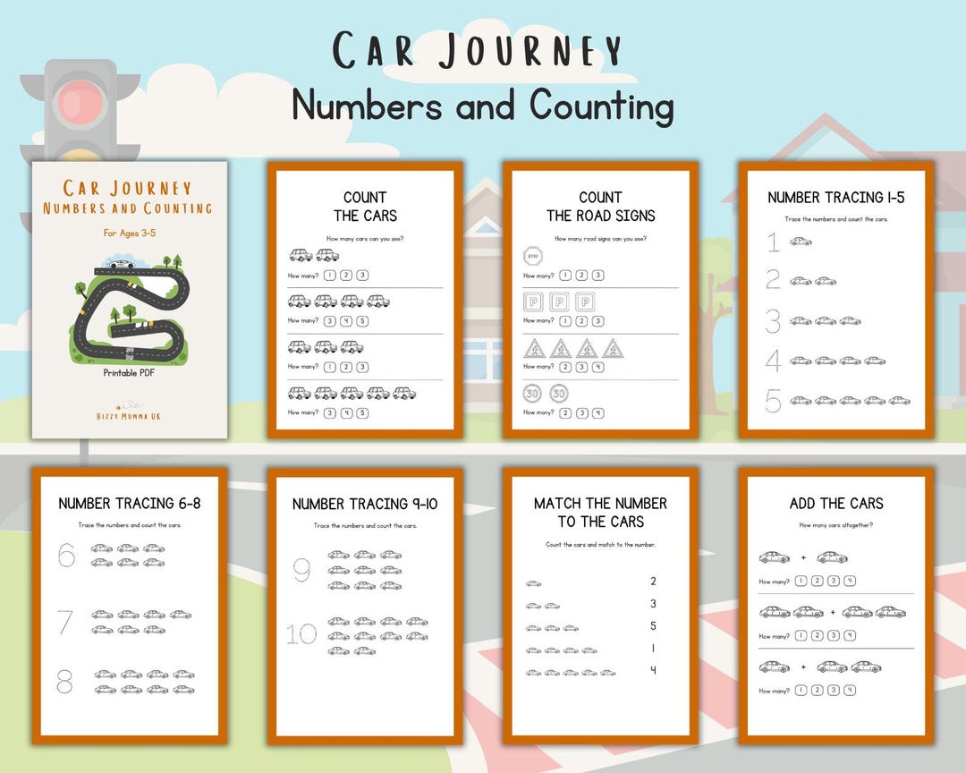 Toddler Car Activity Pack | Number Tracing & Counting Games (PDF ...