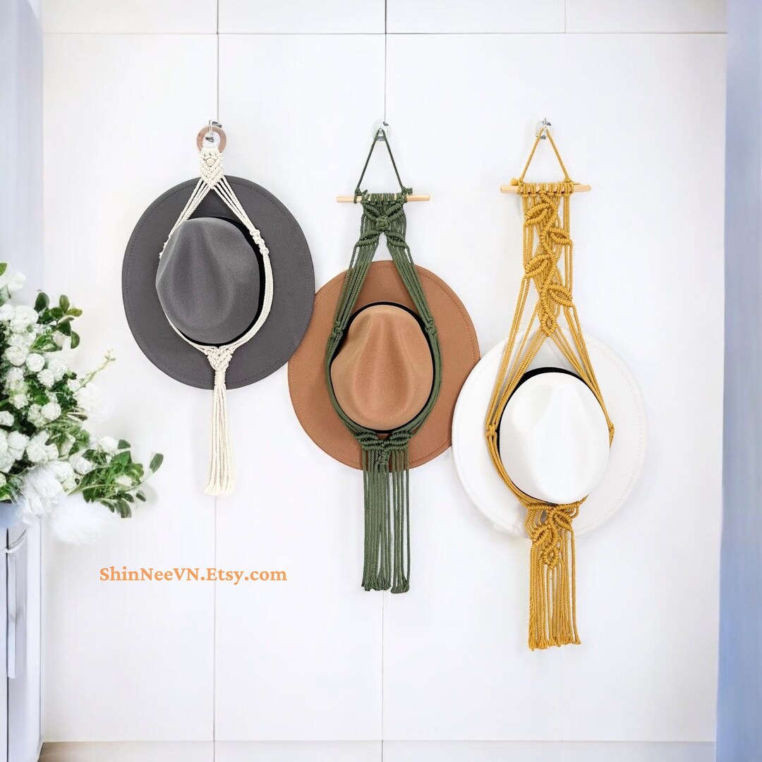 Macrame Cap Holder, Macrame Hat Holder, Boho Hat Hanger, Hat Wall ...